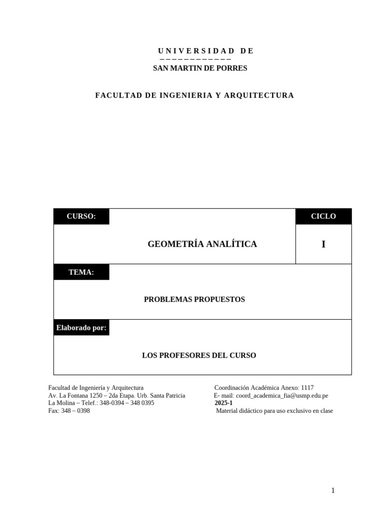 Guía Geomet - Analí.2025-1 | PDF | Geometría analítica | Formas geométricas