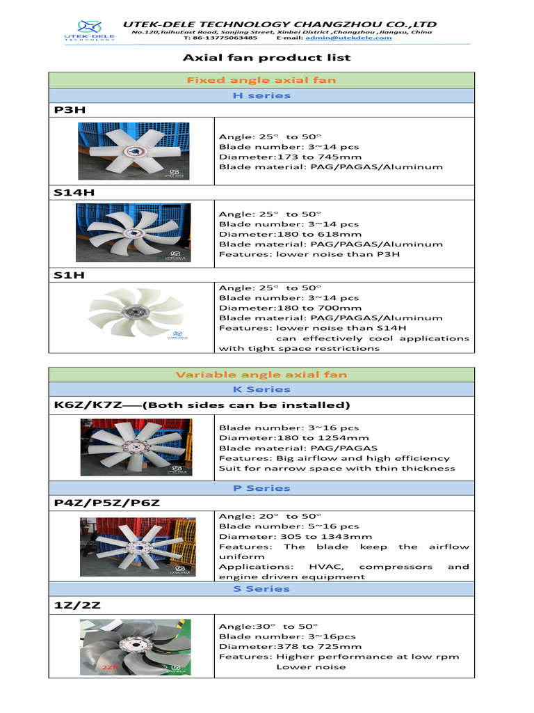 UTEK-dele axial fan product list | PDF | Blade | Mechanical Engineering