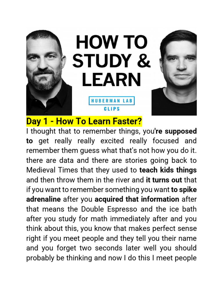 Day 1 How To Learn Faster | PDF