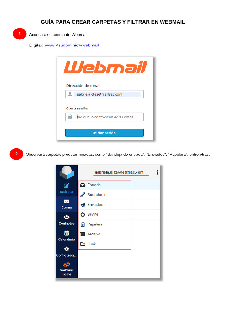 GUÍA PARA CREAR CARPETAS Y FILTRAR EN WEBMAIL | PDF