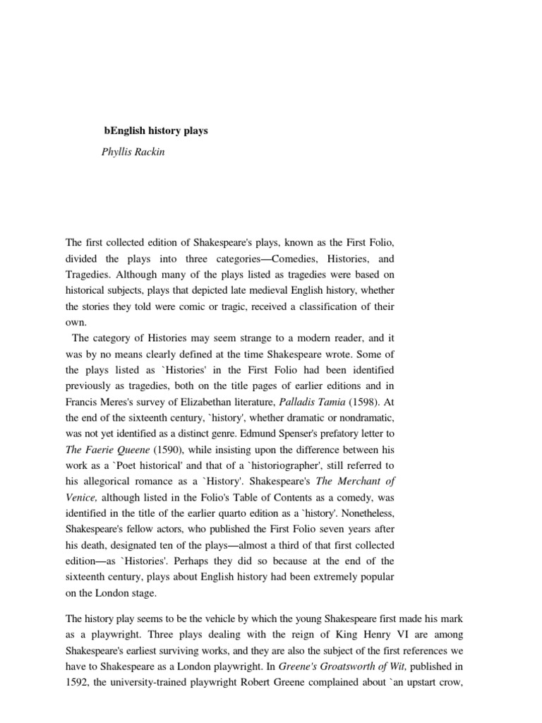 Shakespeare's History Plays | PDF | Shakespearean History | Shakespeare