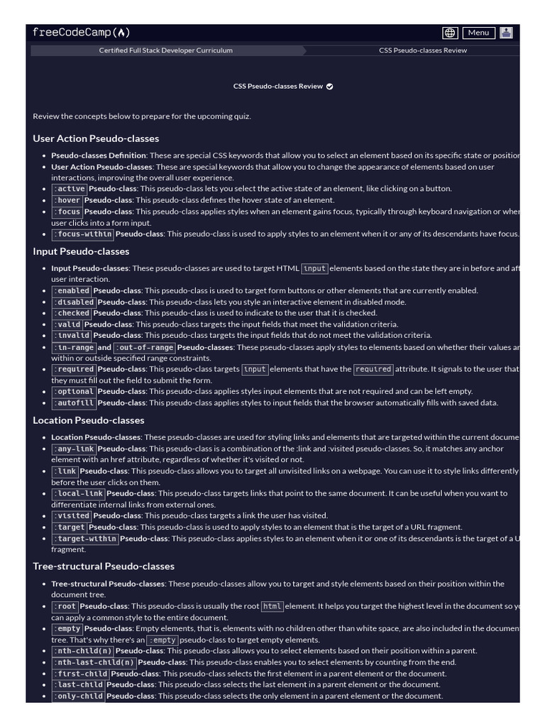 CSS Pseudo-Classes Review | PDF | Hyperlink | Computing