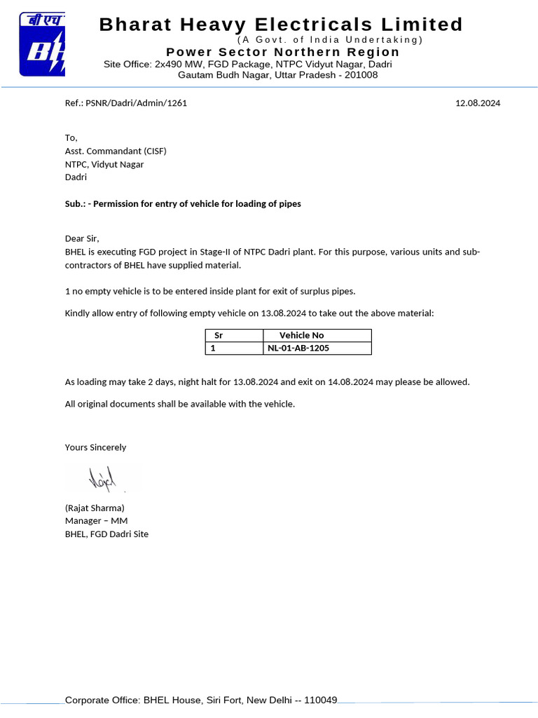 Vehicle Entry Letter Pipes | PDF