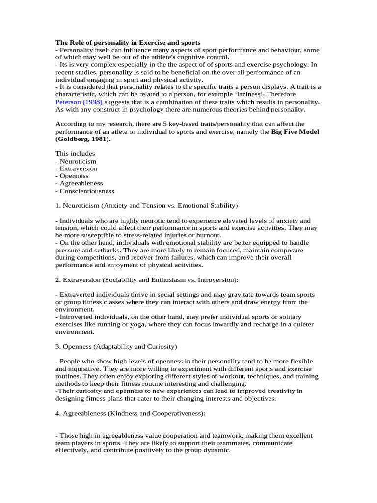 The Role of Personality in Exercise and Sports | PDF | Extraversion And Introversion | Human ...