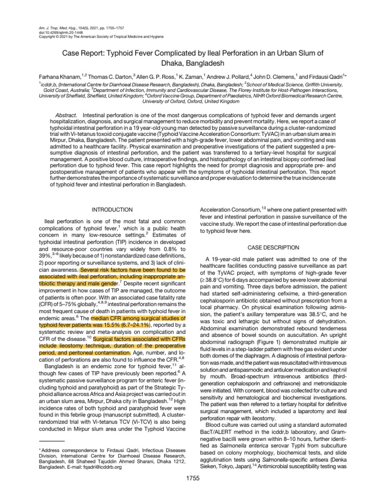 Case Report Typhoid Fever Complicated by Ileal Perforation in an Urban ...