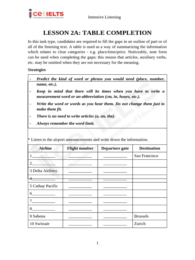 Lesson 2A - IELTS Intensive Listening | PDF | Clock