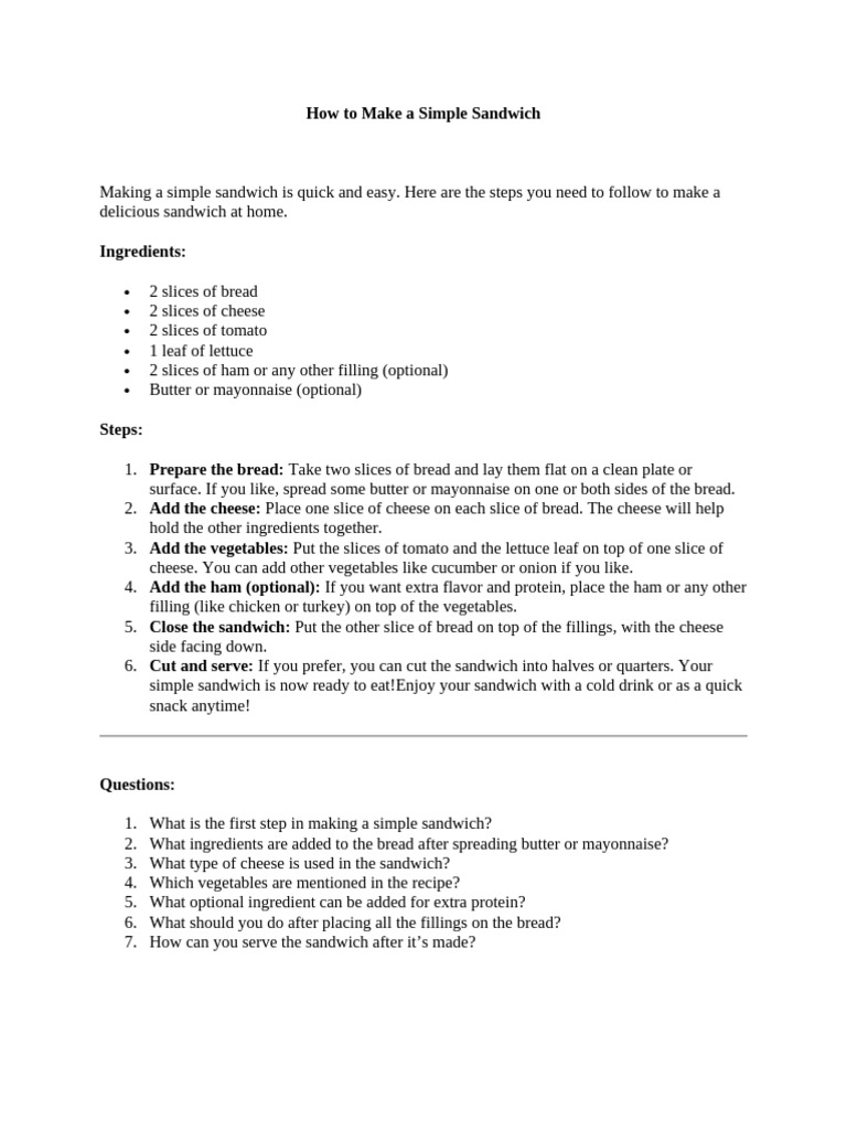 Easy Steps to Make a Simple Sandwich | PDF