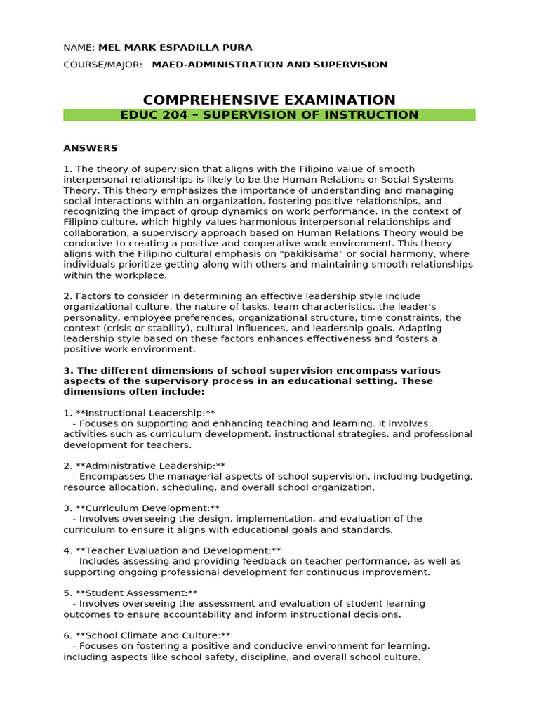 EDUC-204-SUPERVISION-OF-INSTRUCTION | PDF | Teachers | Educational Assessment