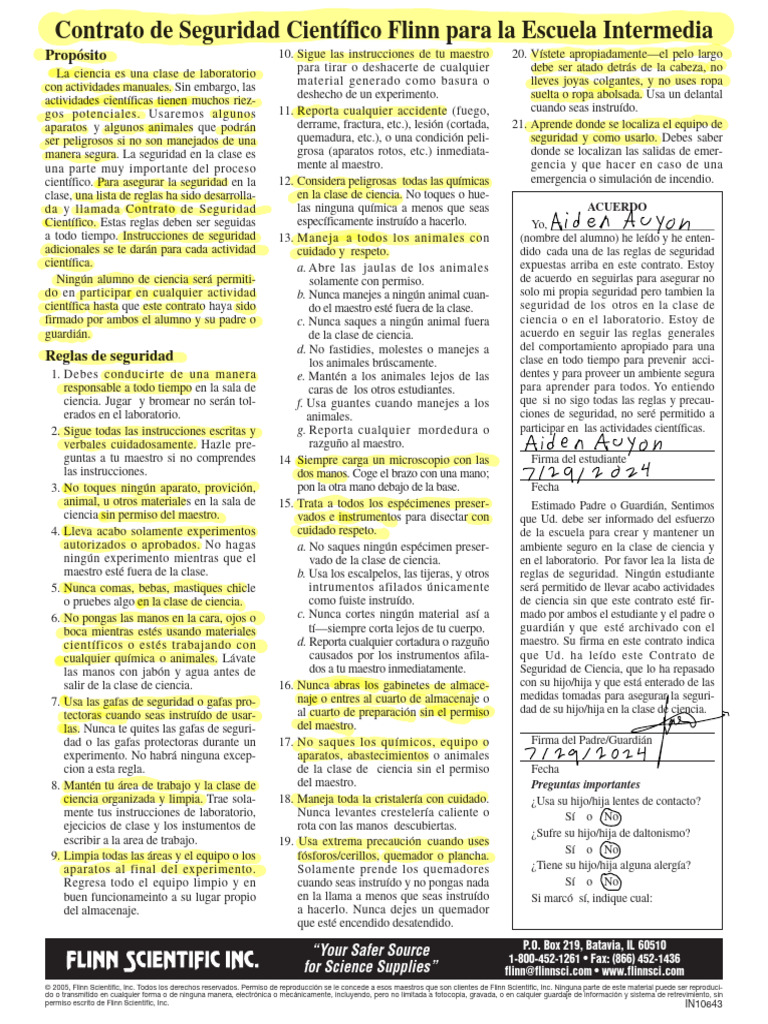 Reglas de Seguridad en Clase de Ciencia | PDF