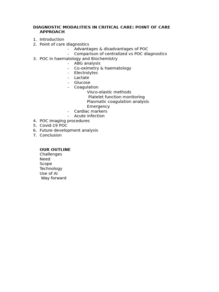 Diagnostic Modalities in Critical Care | PDF