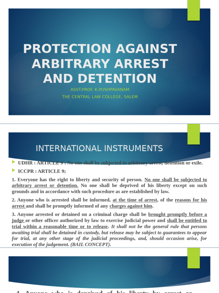 4 Protection Against Arbitrary Arrest and Detention | PDF | Arrest | Detention (Imprisonment)