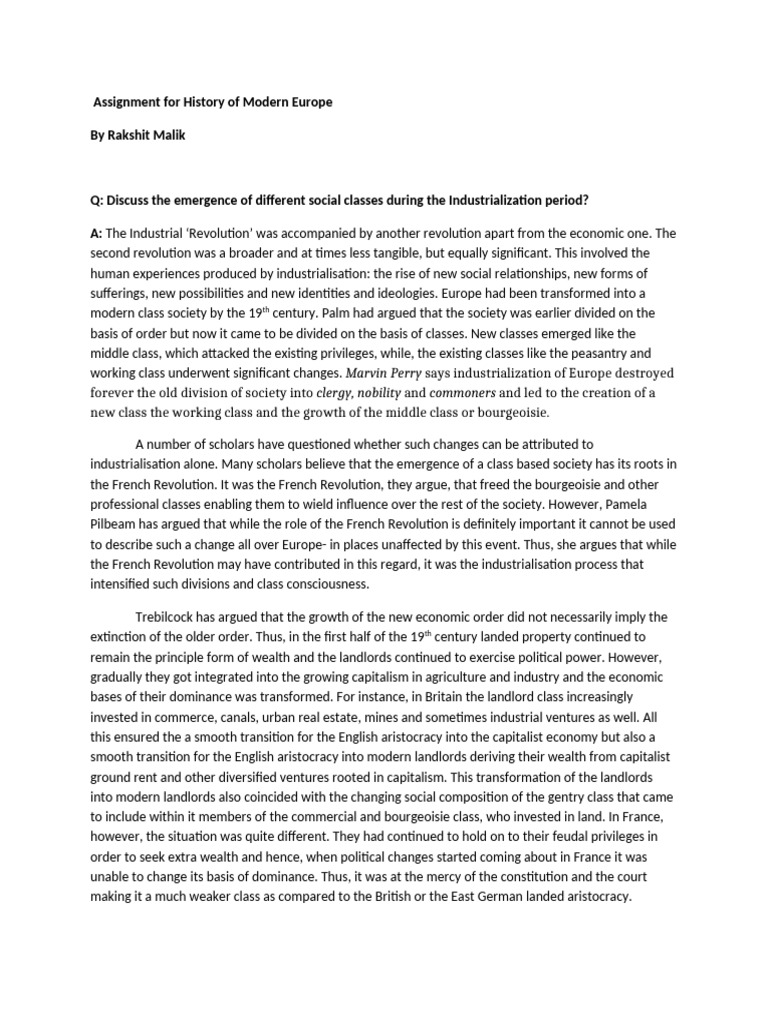 Social Class Emergence in the Industrial Revolution | PDF | Peasant ...
