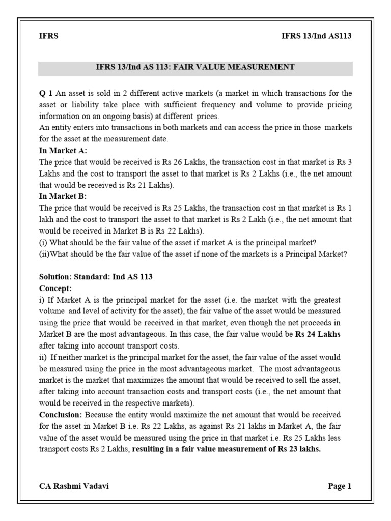 Fair Value Measurement under IFRS 13/Ind AS 113 | PDF | Fair Value ...