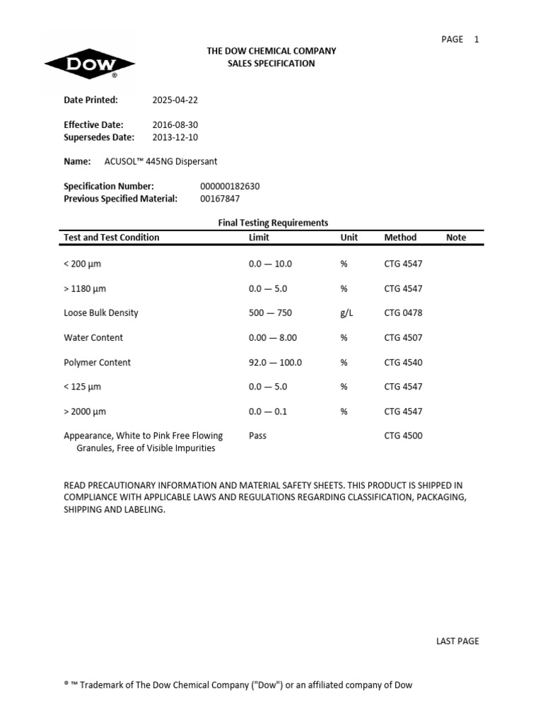 ACUSOL 445NG Dispersant | PDF