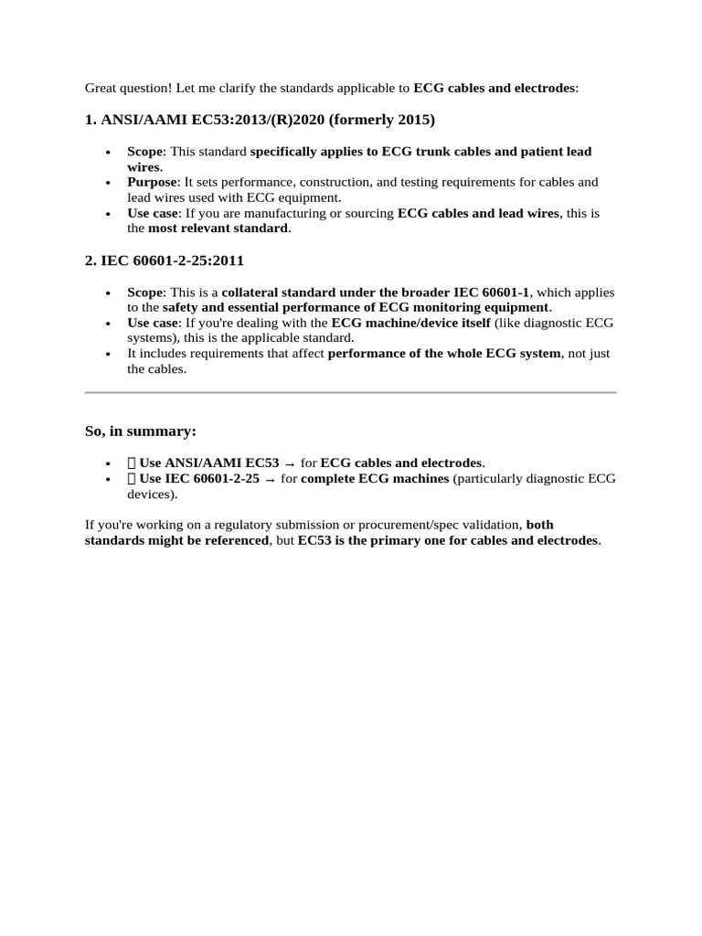 IEC 60601-2-25 Vs AAMI EC 53 | PDF