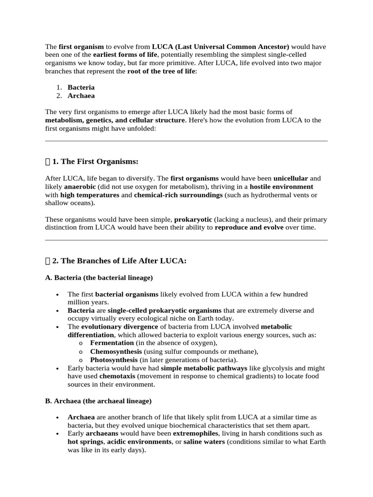 The First Organism To Evolve From LUCA | PDF | Archaea | Eukaryotes