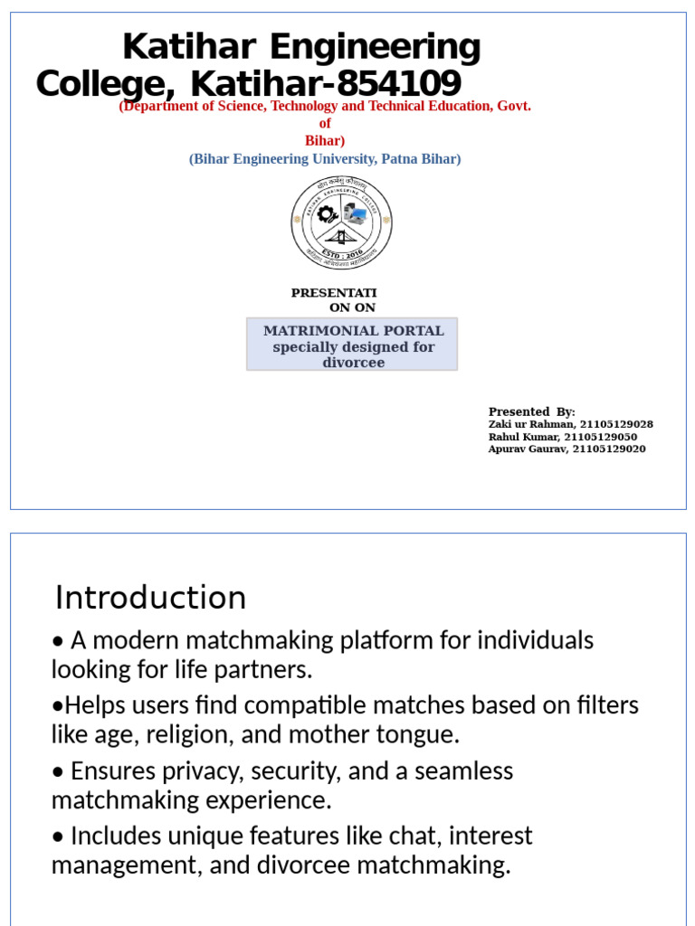 Matrimonial Project Presentation by Gropu 6 | PDF | Databases | Computing