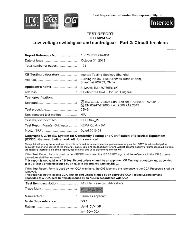 Test Report MCCB | PDF