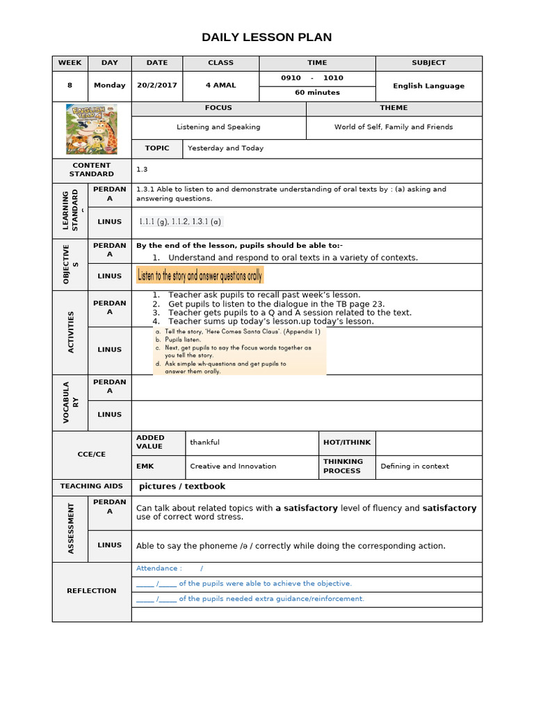 LESSON PLAN YR 4 WEEK 8+LINUS @ 2017 4 amal | PDF | Lesson Plan ...