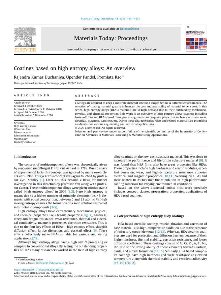 2021-Coatings Based On High Entropy Alloys An Overview | PDF ...