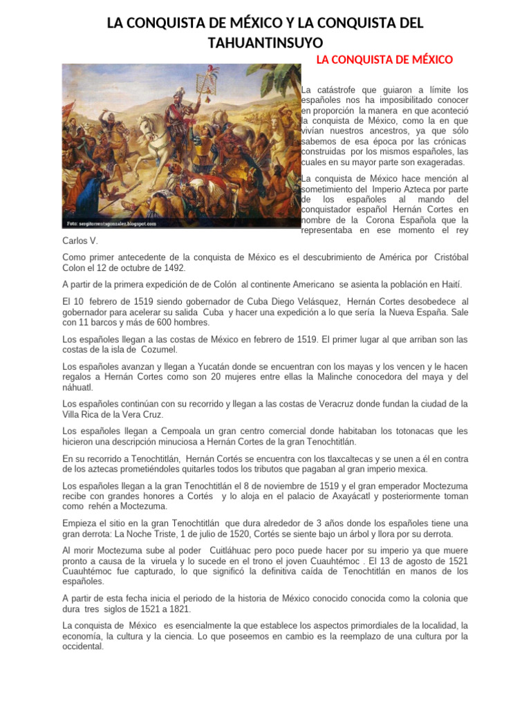 La Conquista de México y La Conquista Del Tahuantinsuyo | PDF | Imperio ...