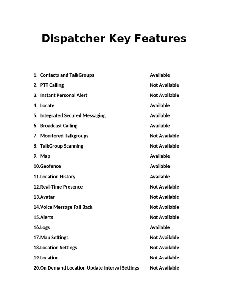 Dispatcher Key Features | PDF