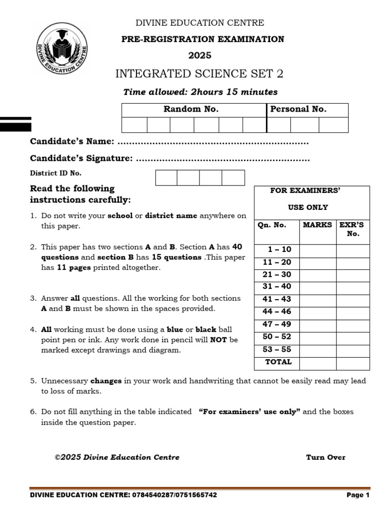 P.7 Science Pre - Registration Set 2 2025 | PDF | Heart | Cattle