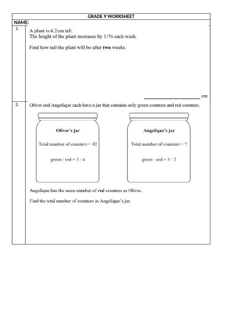 MATH-GRADE 9 Worksheet2 | PDF