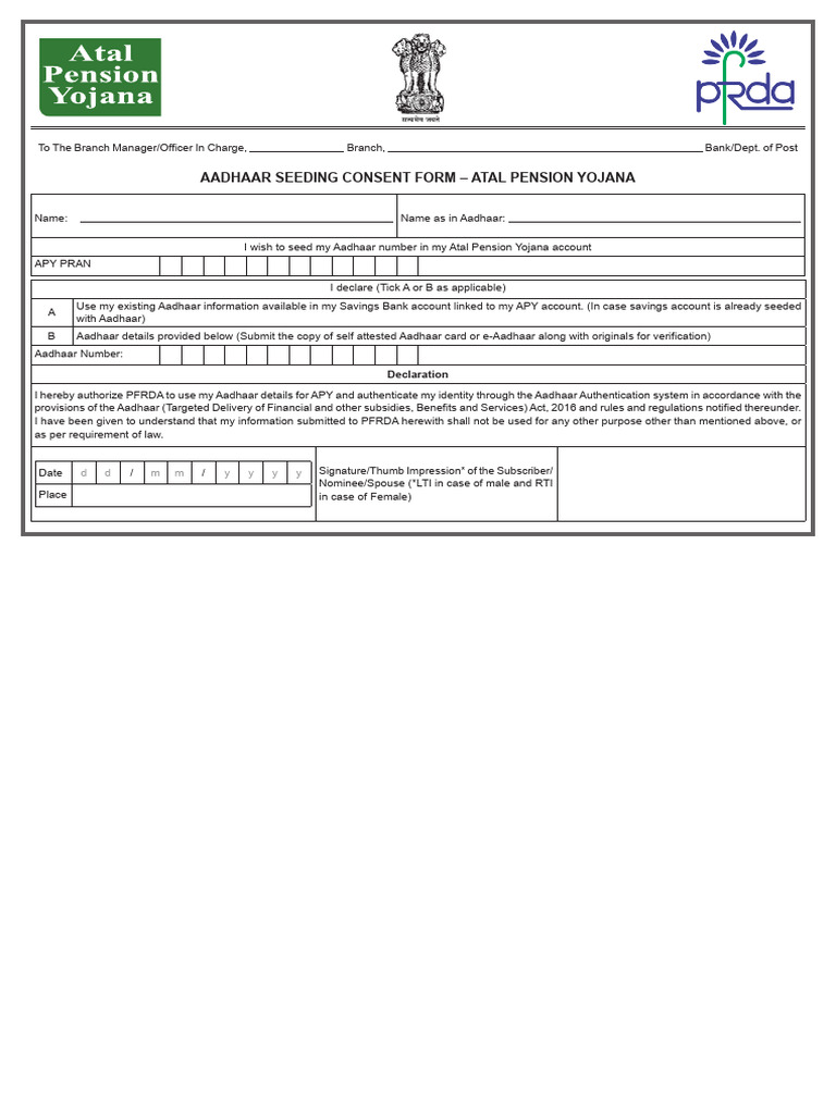 AADHAR Seeding Consent Form | PDF
