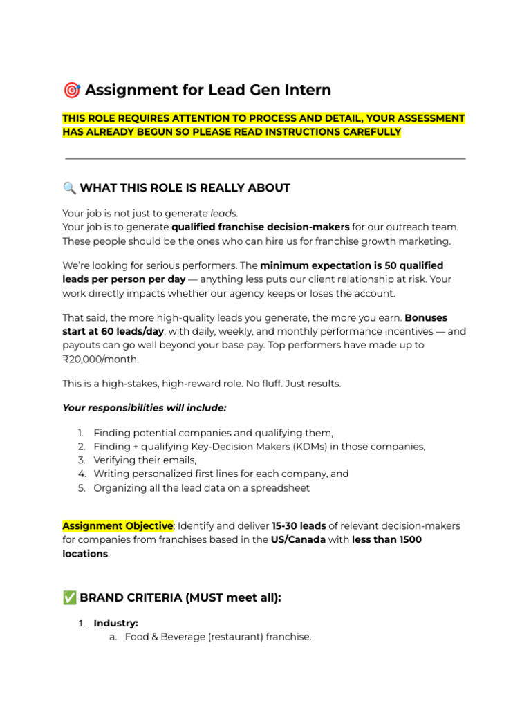 Lead Generation Intern Assignment Guide | PDF