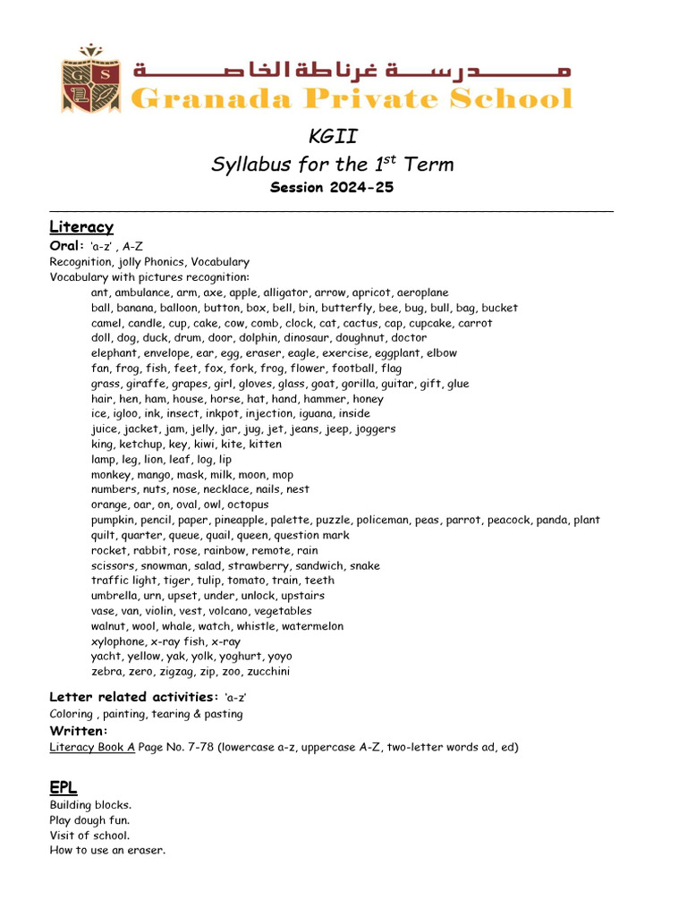 GPS KG2 Syllabus 1st Term 24-25 SF SF | PDF