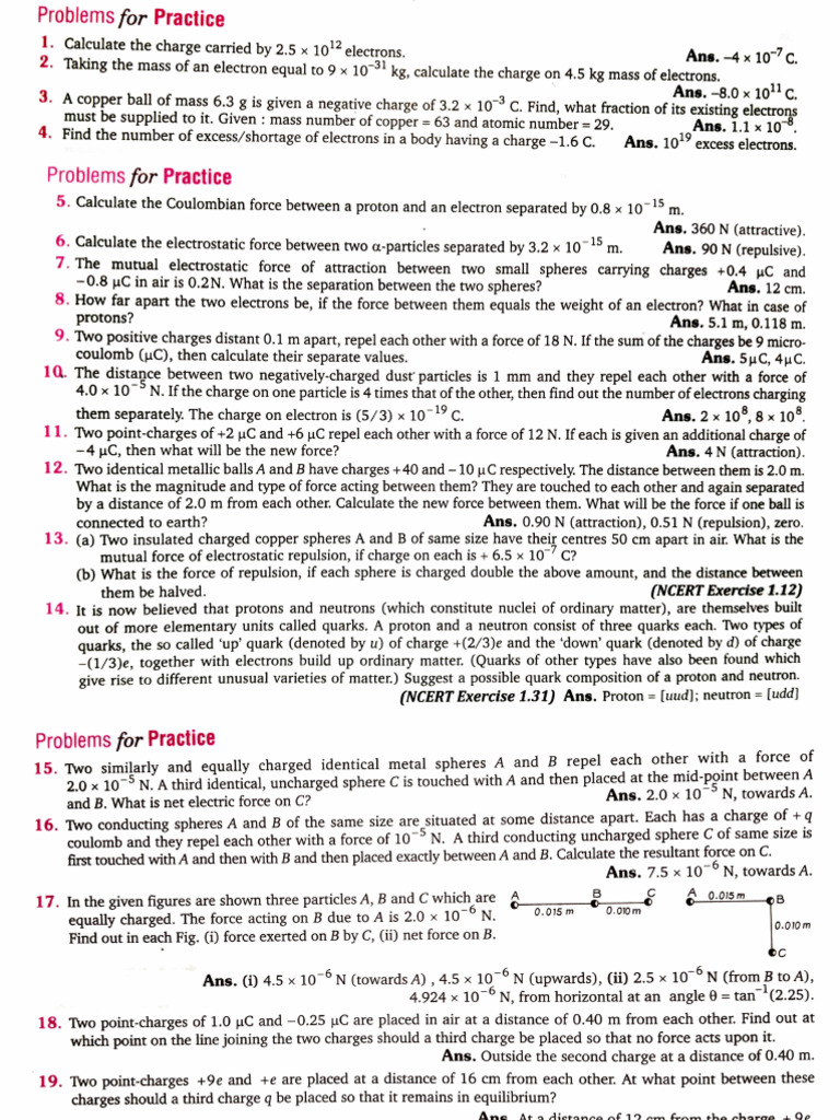 Physics Worksheet Chapter - 1 | PDF | Electric Charge | Electron