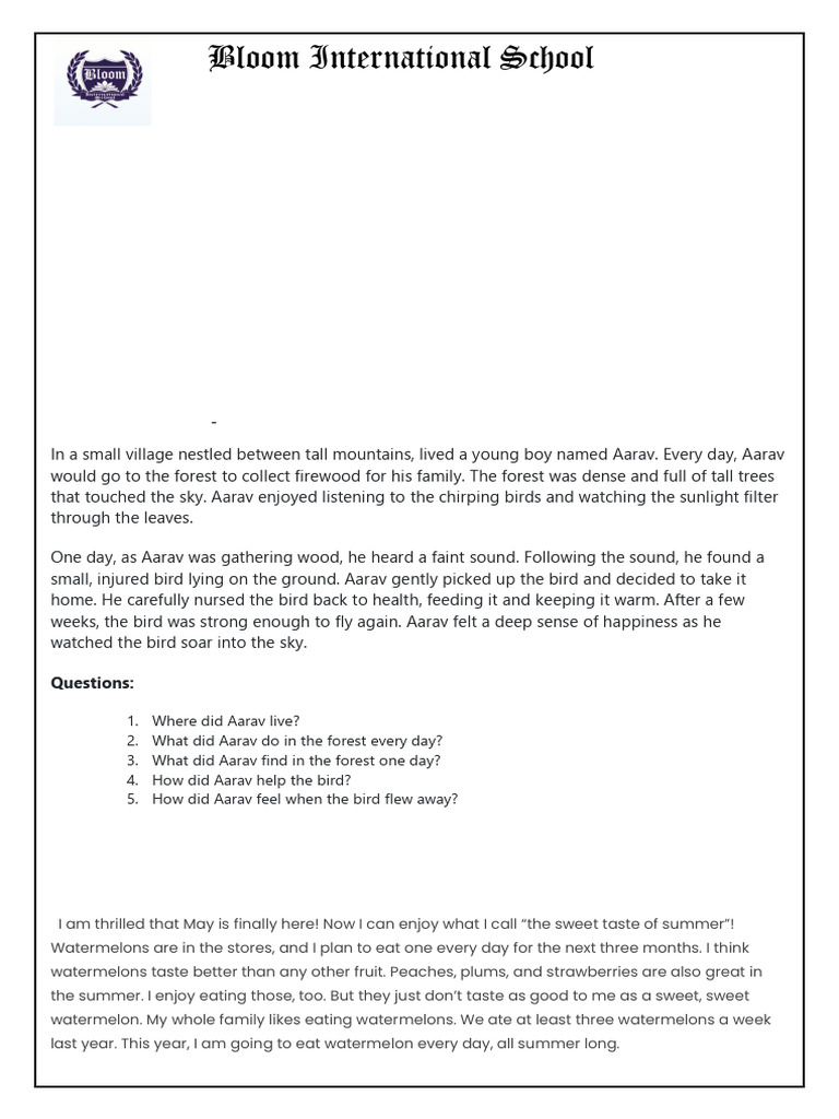 Worksheet English Class5 | PDF