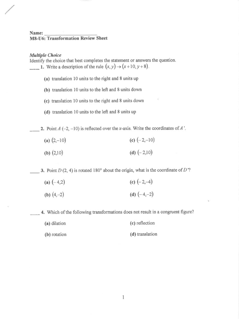 All Transformations Multiple Choice | PDF