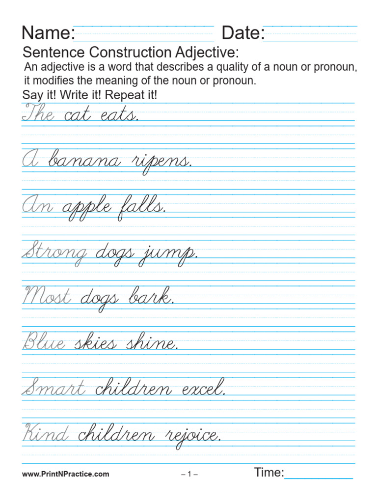 Sentence Construction 3 456c Adjective | PDF