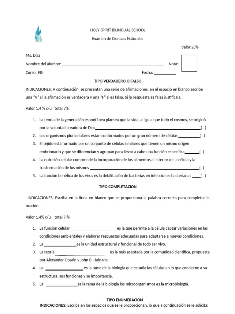 Examen CCNN | PDF | Biología Celular) | Biología