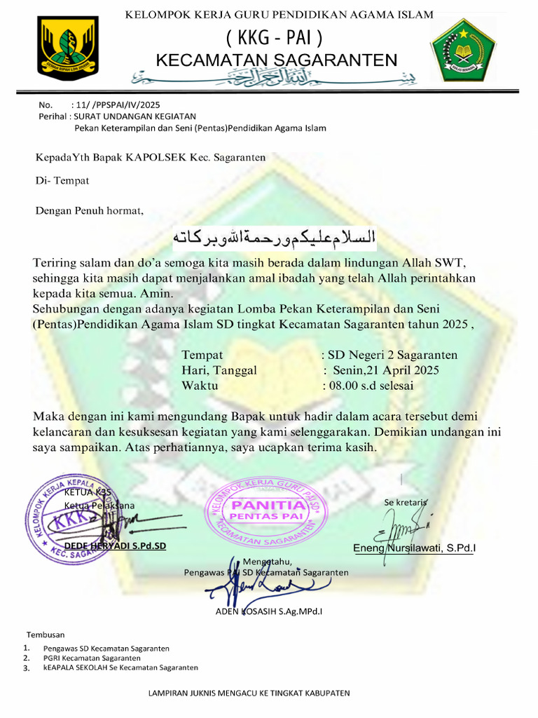 UNDANGAN PAK KAPOLSEK KEGIATAN PENTAS PAI SDdf (1) | PDF