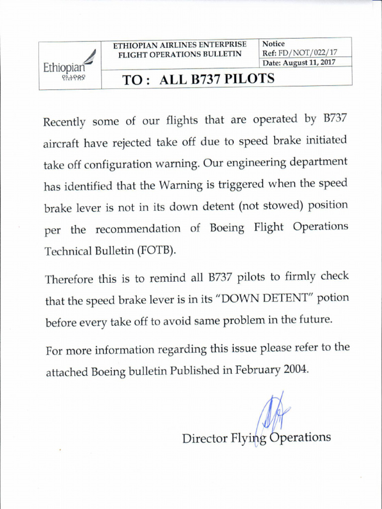 B737 Take Off Configuration Warning Bulletin | PDF