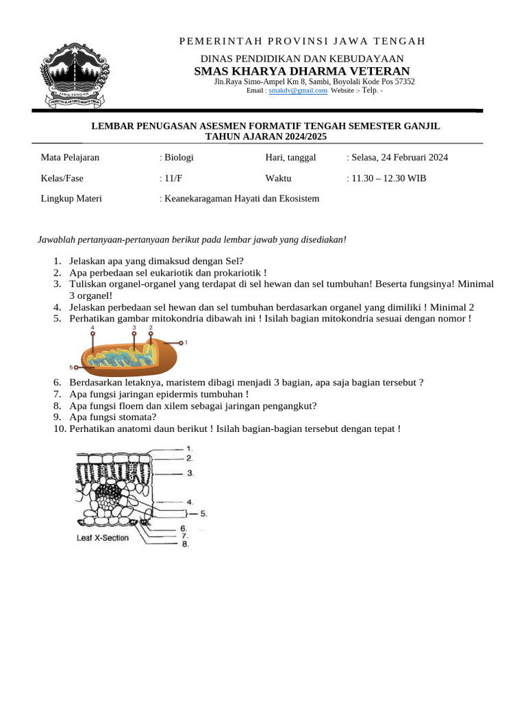 Soal PTS Biologi - Kelas XI - Ganjil | PDF