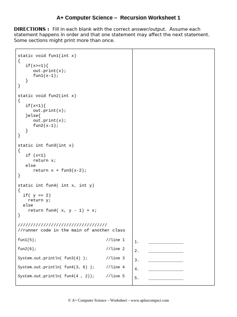 Recursion WS #1 | PDF