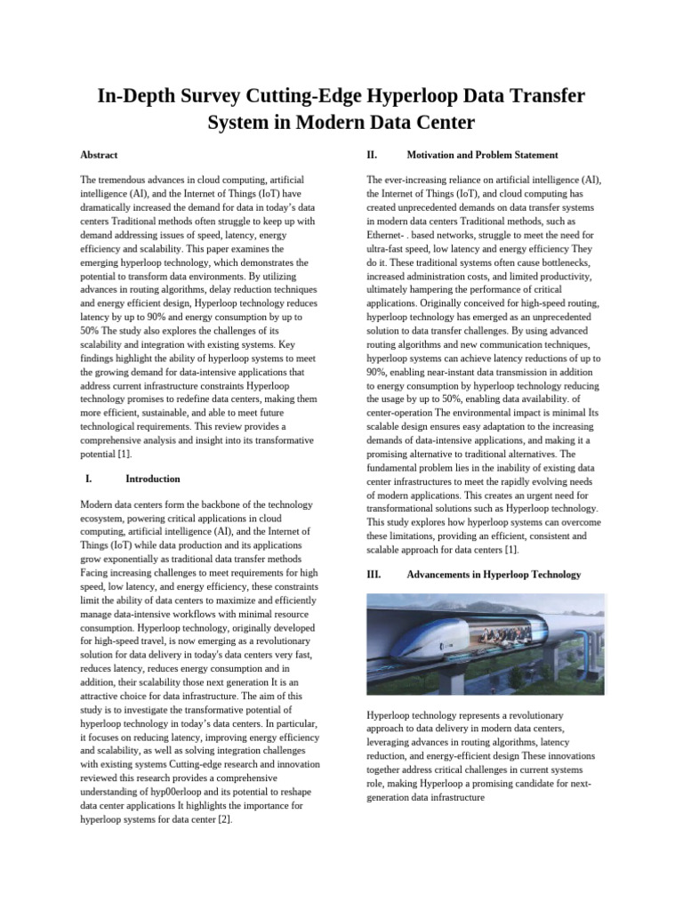 InDepth Survey of CuttingEdge Hyperloop | PDF | Internet Of Things | Data Center