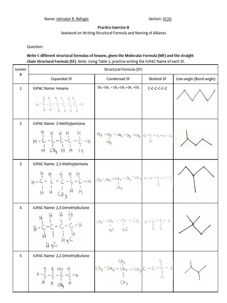 Structural Formulas and Naming of Hexane | PDF