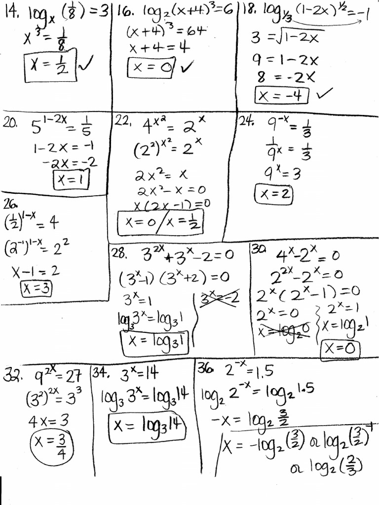 Key Solving Log and Exp Equations Worksheet Page 1 002 2 | PDF