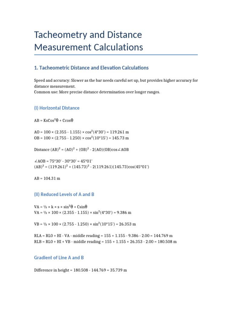 Tacheometry Additional Calculations | PDF