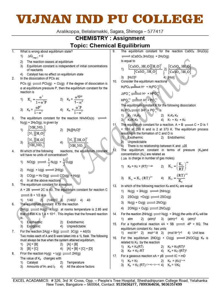 Chem. Chemical Equilbrium | PDF | Chemical Equilibrium | Continuum ...
