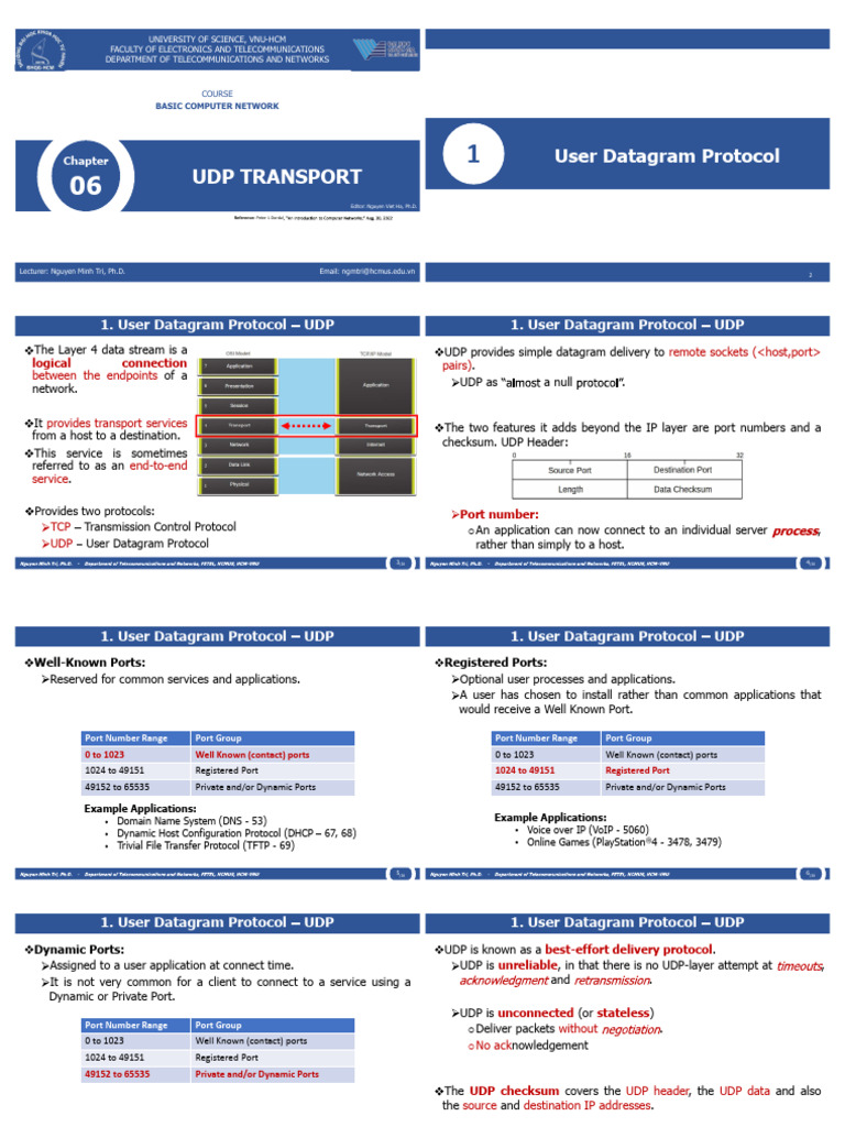 Chapter6-UDP Transport (1) | PDF | Port (Computer Networking) | Transmission Control Protocol