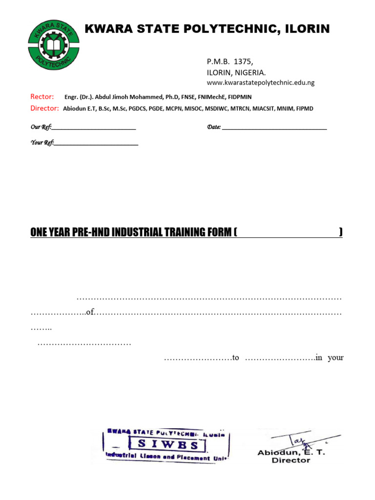 Kwara Poly Pre-HND IT Letter Template | PDF