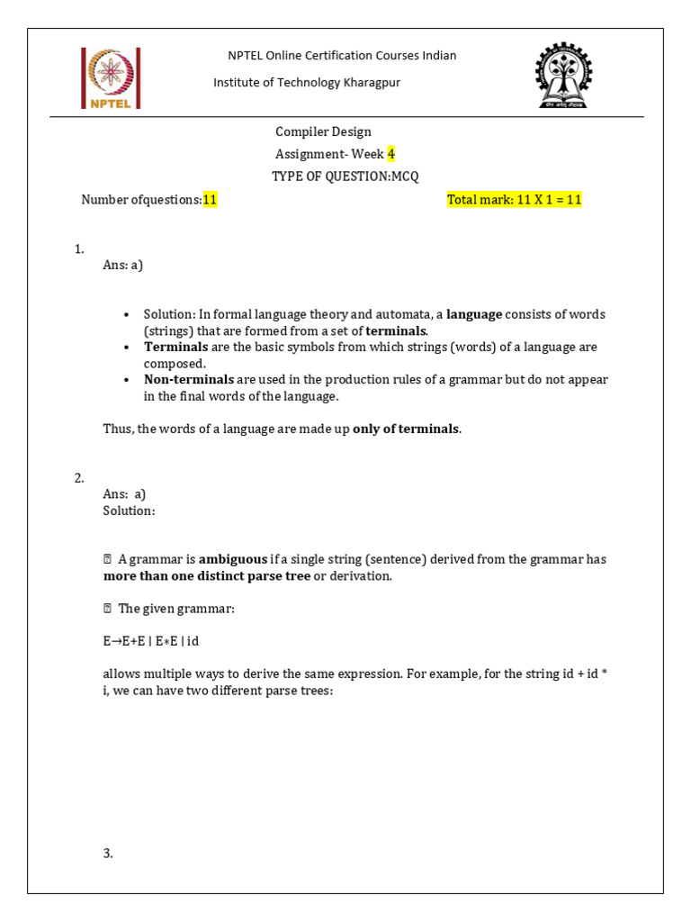Assignment 4 Compiler Design Solution Pdf Parsing Computer
