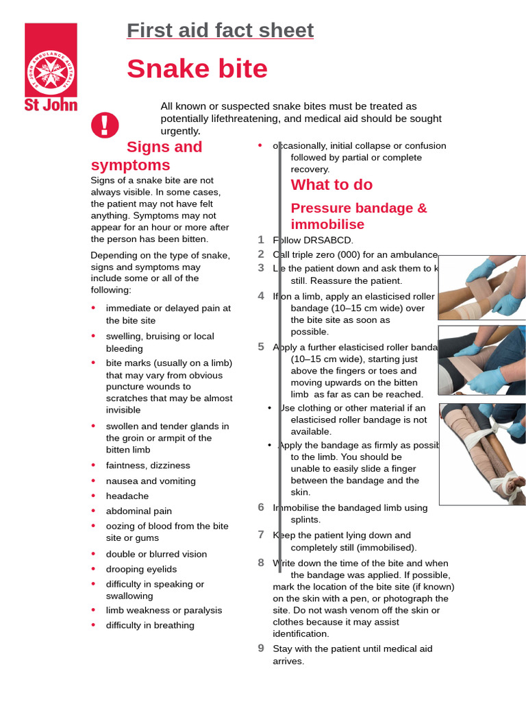 Fact sheets_snake bite | PDF | First Aid | Human Diseases And Disorders