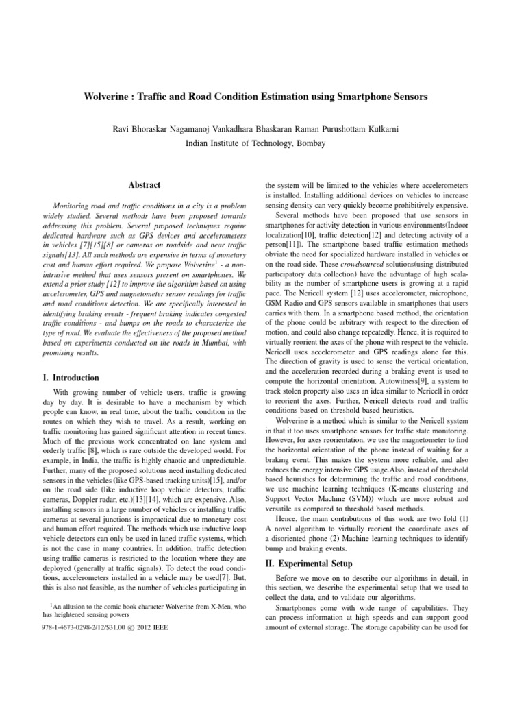Wolverine Traffic and Road Condition Estimation Using 1wml9whzmo | PDF ...